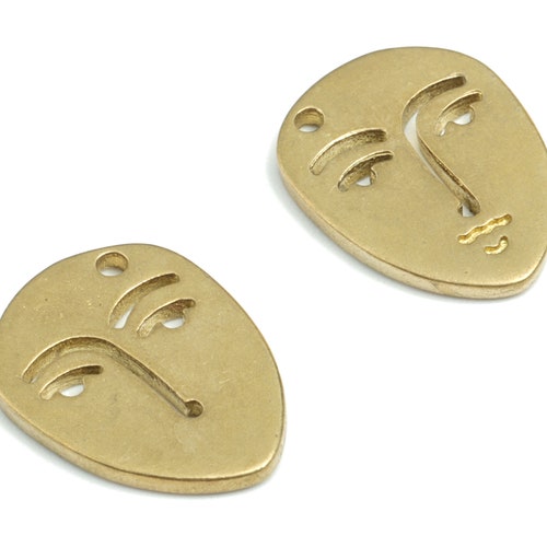 Brass Face Charms Face Shaped Raw Brass Pendant Earring - Etsy