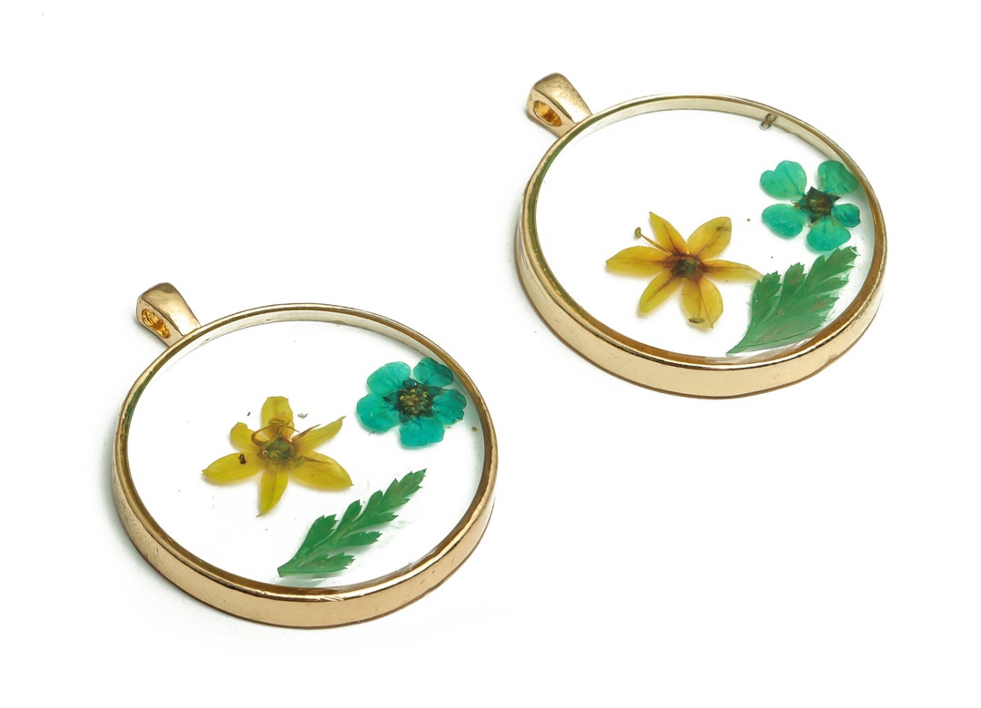 Epoxy Resin Round Real Flower Charms - Leek Flower - Narcissus Flower ...