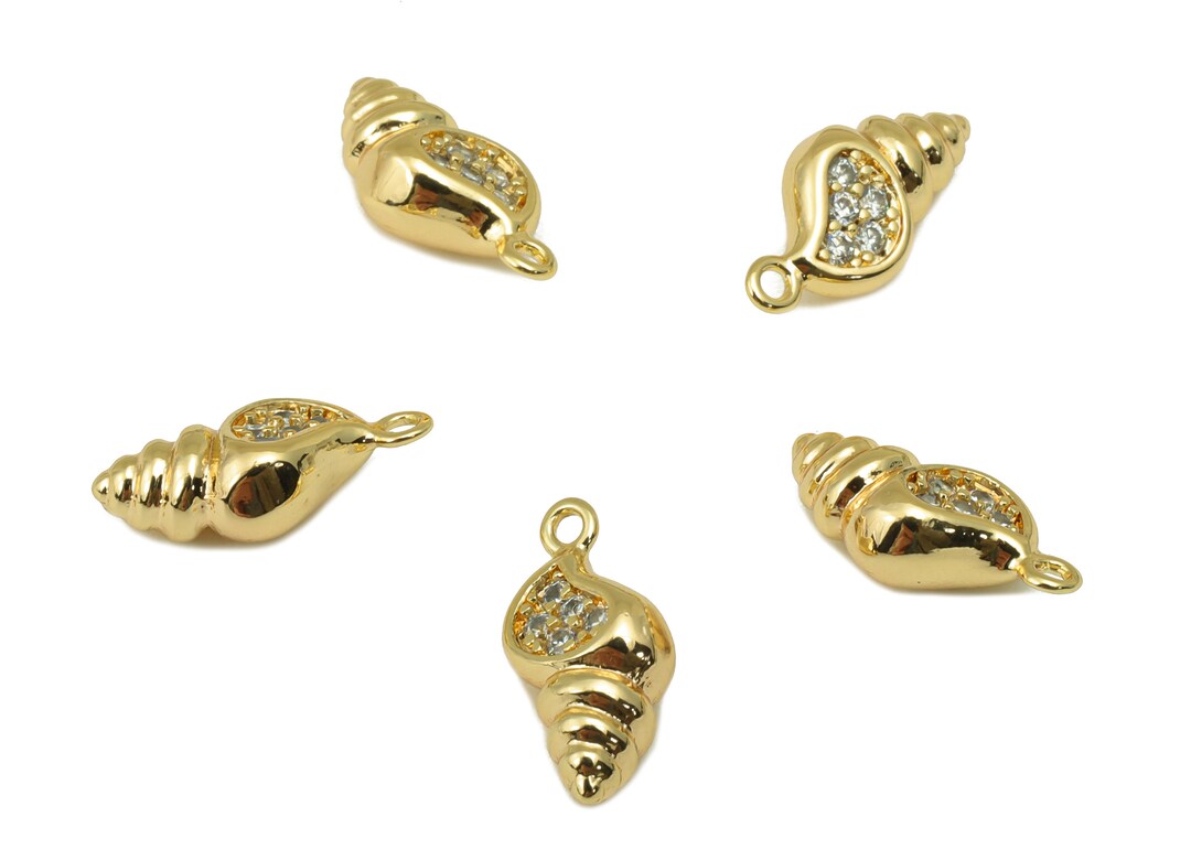 Brass Conch Charm - Brass Seashell CZ Earring Charm - Cubic Zirconia ...
