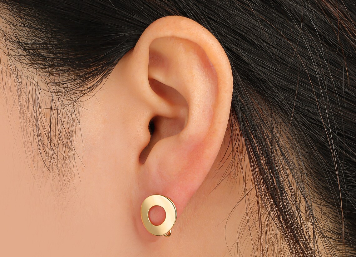 Brass Circle Earring Stud With Loop - Brass Round Earring Post - 18K ...