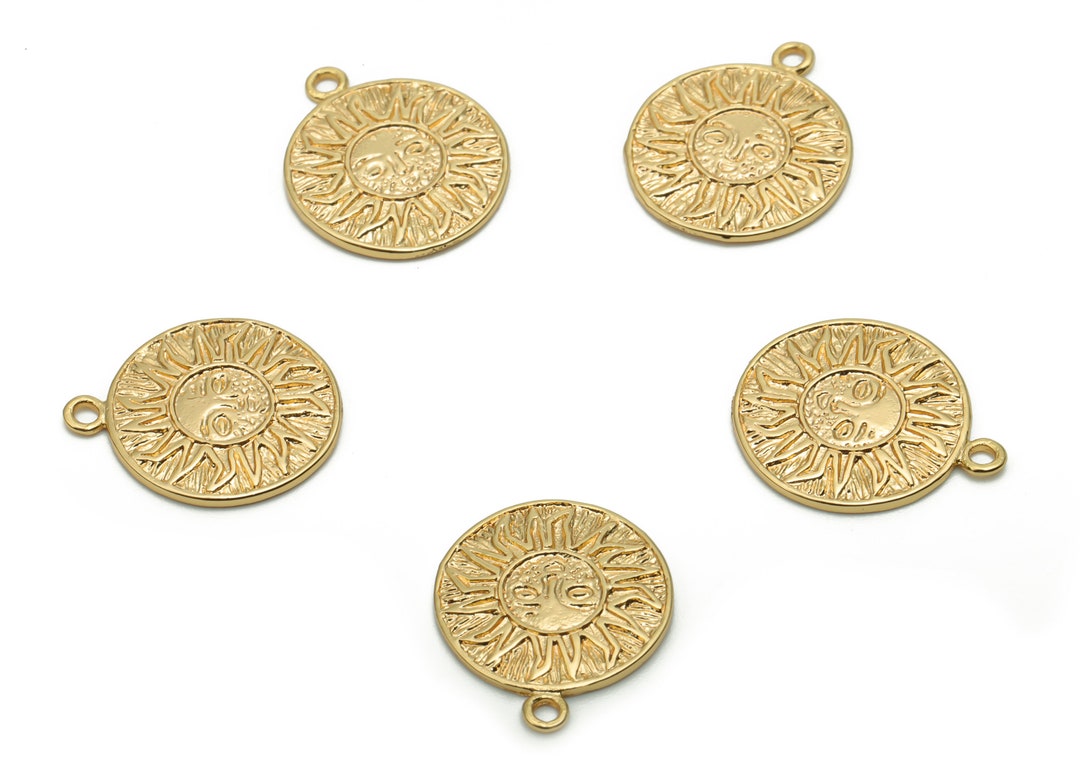 Brass Round Sun Smile Earring Charms - Gold Sun Happy Face Circle ...