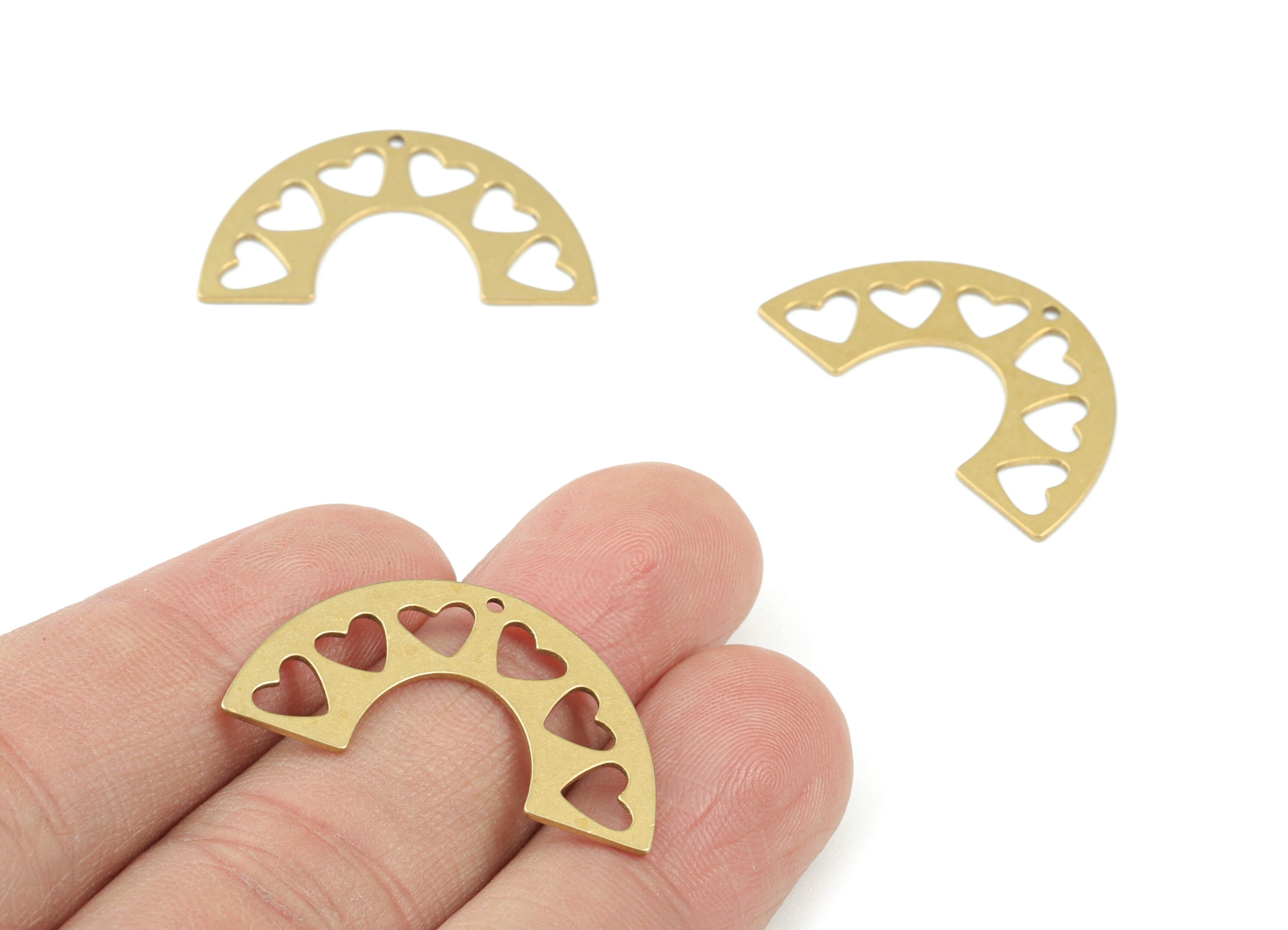 Brass Half Moon Hearts Pendant Semi Circle Heart Earring | Etsy