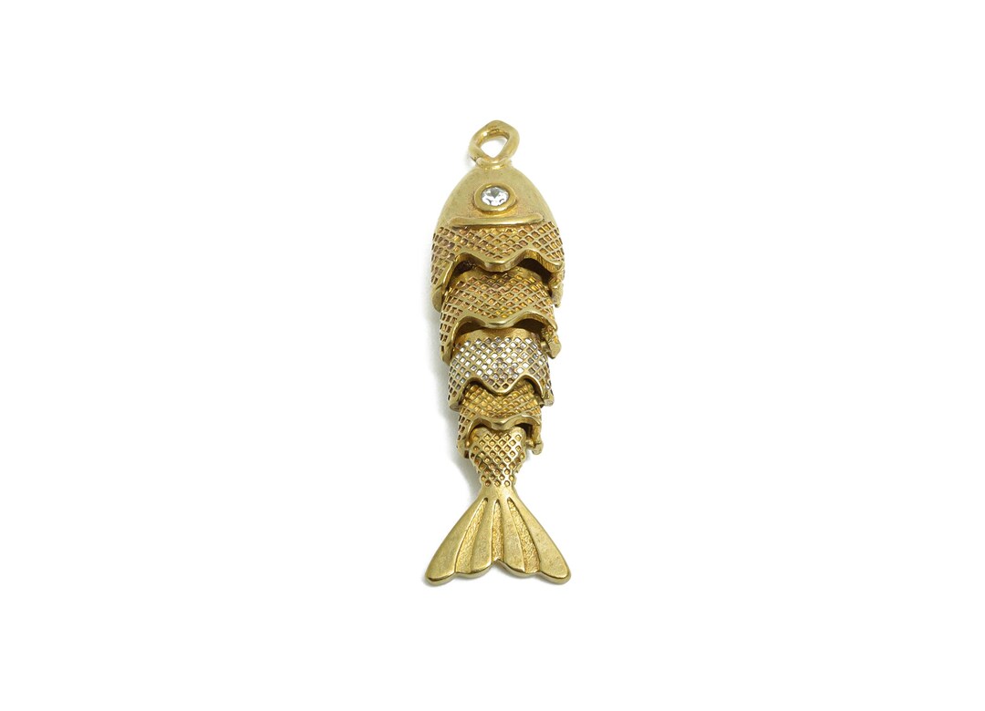 Movable Articulated Fish Charm - Brass Textured Dainty Fish Charm ...