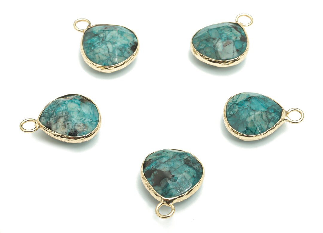 Qinghai Cui Faceted Natural Stone Triangle Earring Charms - Brass ...