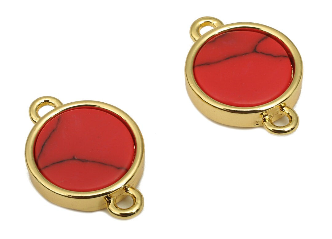 Brass Round Red Stone Connectors - Synthetic Red Stone Circle Connector ...