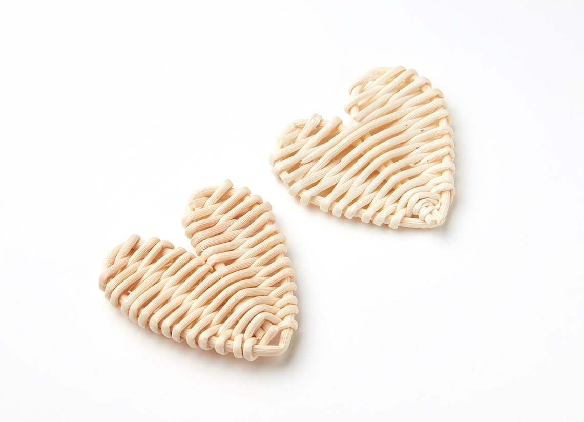 Handwoven Rattan Earrings - Heart Shaped Rattan Pendant - Wooden Straw ...