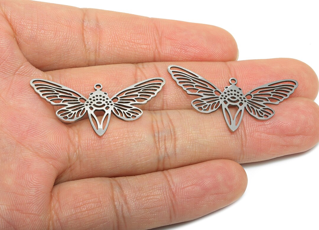 Cicada Metal Pendant - Stainless Steel Insect Charm - Boho Bug Necklace ...