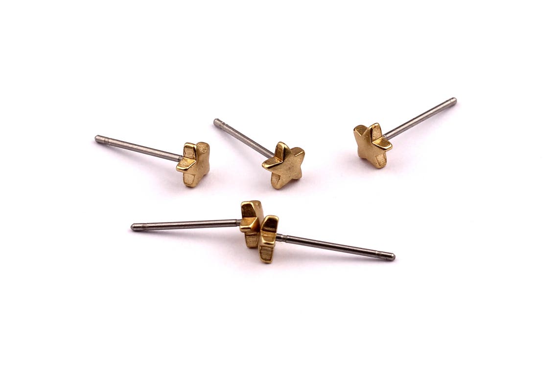 Star Stud - Raw Brass Star Stud - Stainless Steel Earring Posts - Ear ...