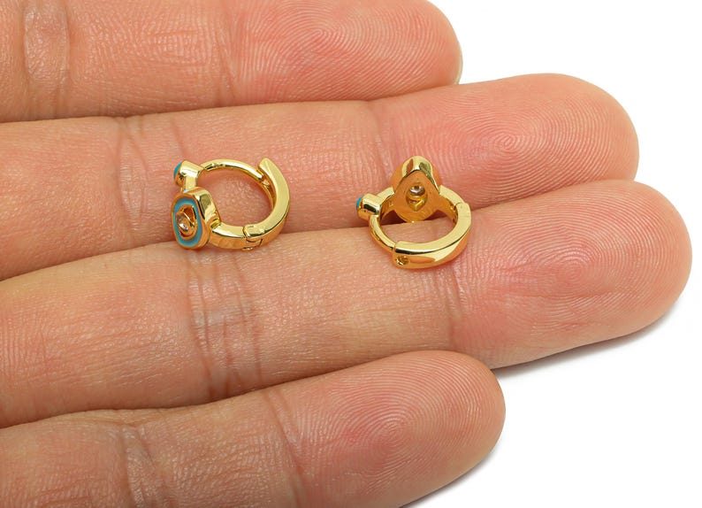 Gold Evil Eye Huggie Hoop Clasp - Mini Enamel Zircon Eye Earring ...