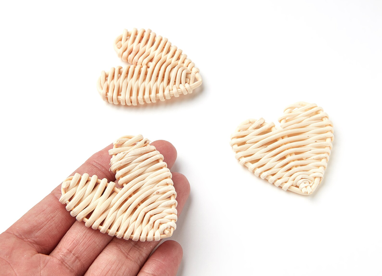 Handwoven Rattan Earrings - Heart Shaped Rattan Pendant - Wooden Straw ...