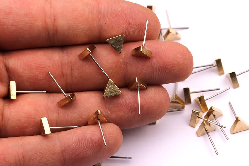 Triangle Stud Raw Brass Triangle Stud Stainless Steel - Etsy