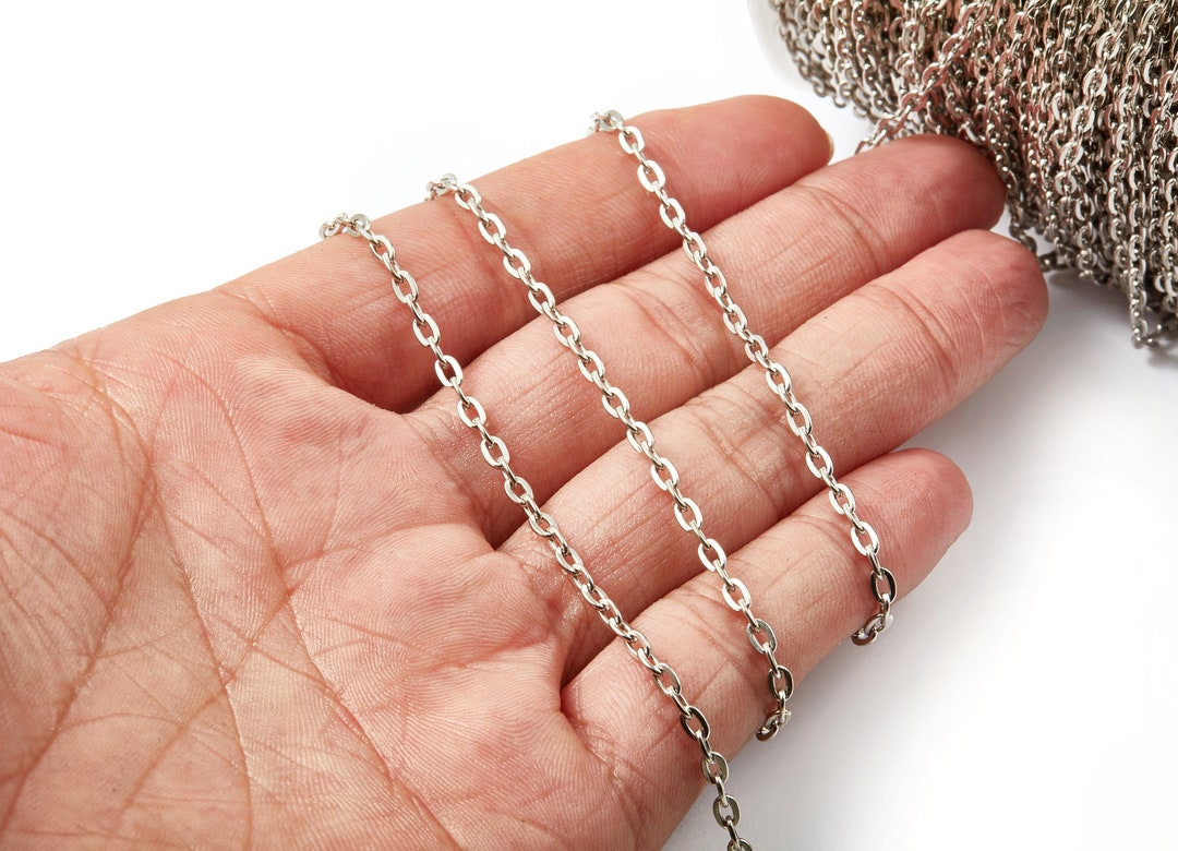 Flat Soldered Cable Chain - Iron Chain - Silver Tone Plated - Soldered ...