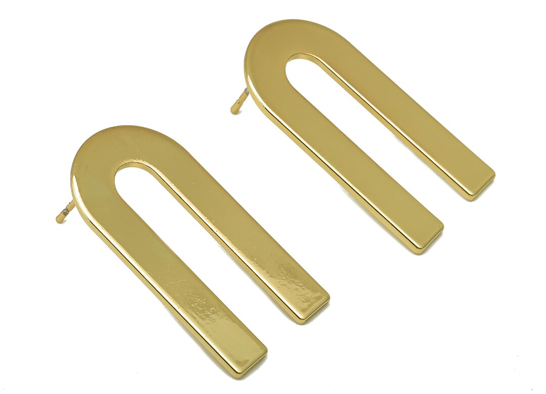 Brass U Stud Earring - Gold U Earring Post - 316 Stainless Steel - 18K ...