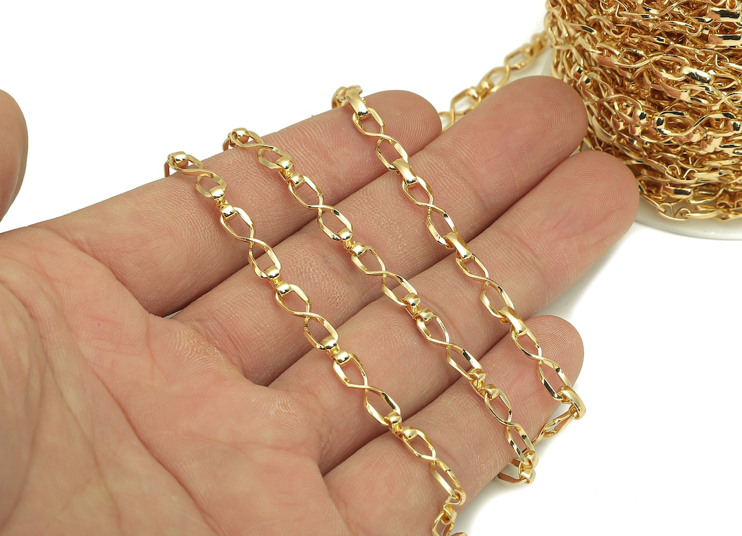 Brass Connected Tags Chunky Chain - Paperclip Chain - Infinity Links ...