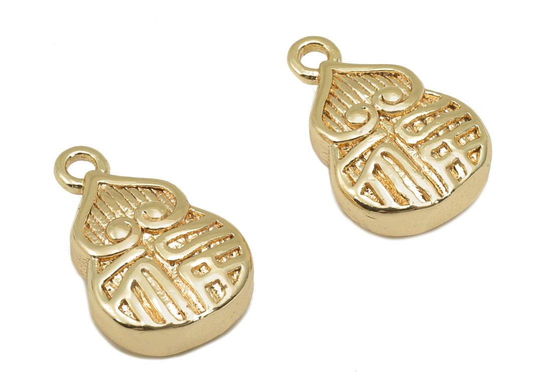 Brass Textured Mini Gourd Charm - Thick Gourd Word Earring - Necklace ...