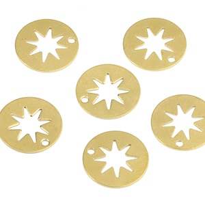 Brass Star Charms - Raw Brass Round Earrings and Pendant - Earring ...