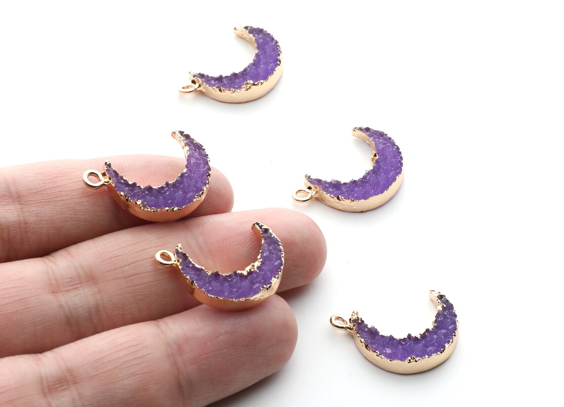 Druzy Earring Charms Purple Resin Copper Earrings for Right | Etsy