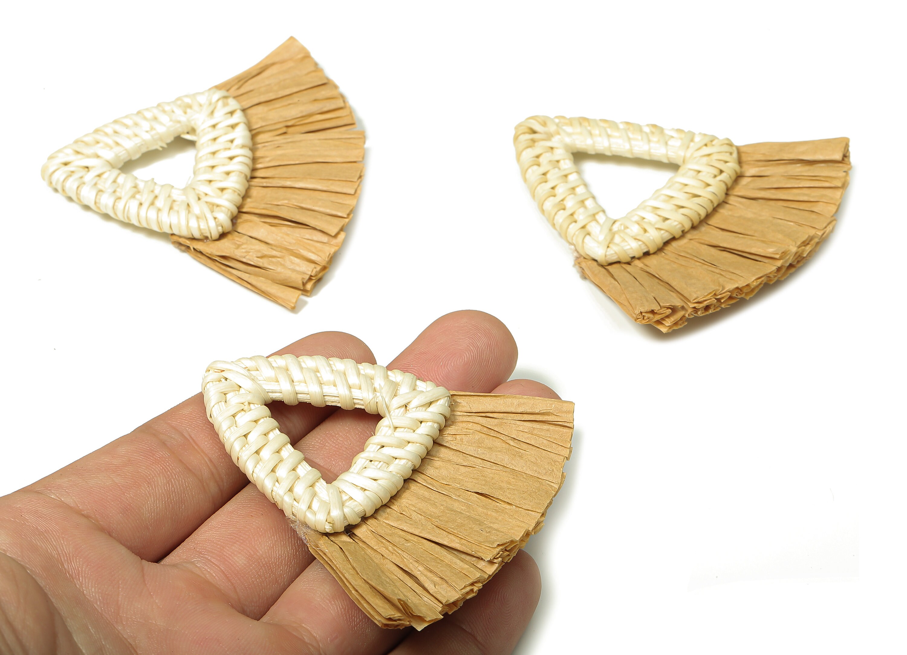 Handwoven Rattan With Raffia Tassels Charms Triangle Shaped - Etsy