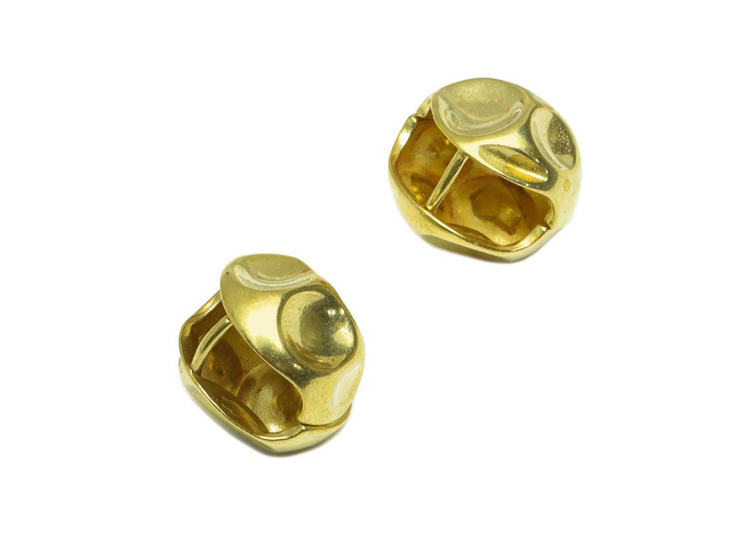 Brass Ball Huggie Hoop Earring - Raw Brass Bean Clasp Hoop Earring ...