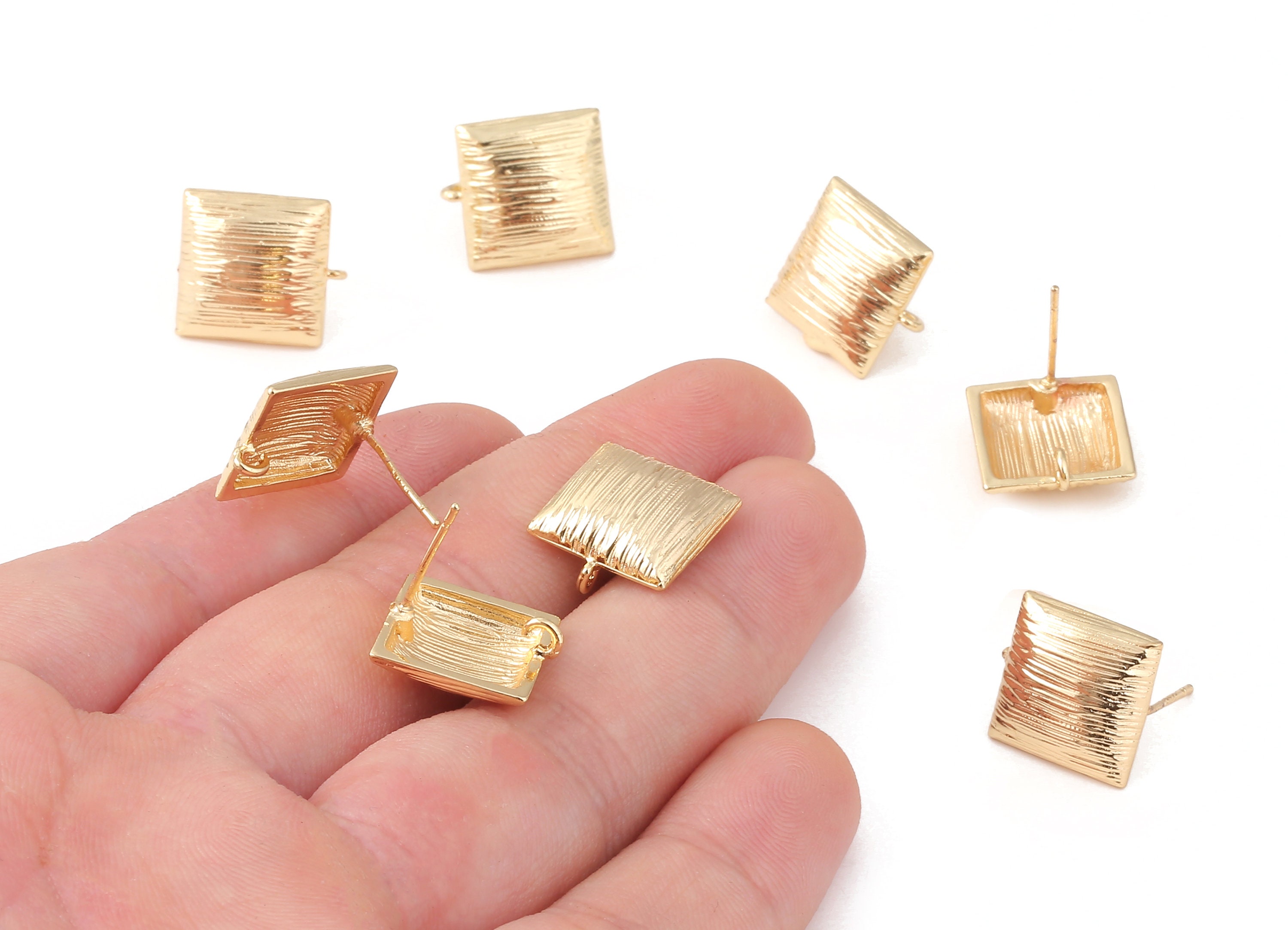 Brass Square Earing Post Brass Square Earring Stud 18K | Etsy