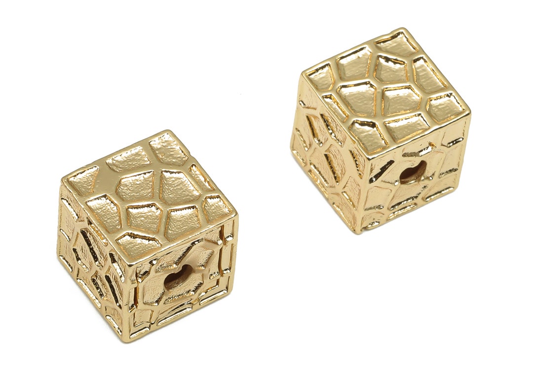 Brass Cube Earring Charms - Textured Cube Spacer Beads - 18K Real Gold ...