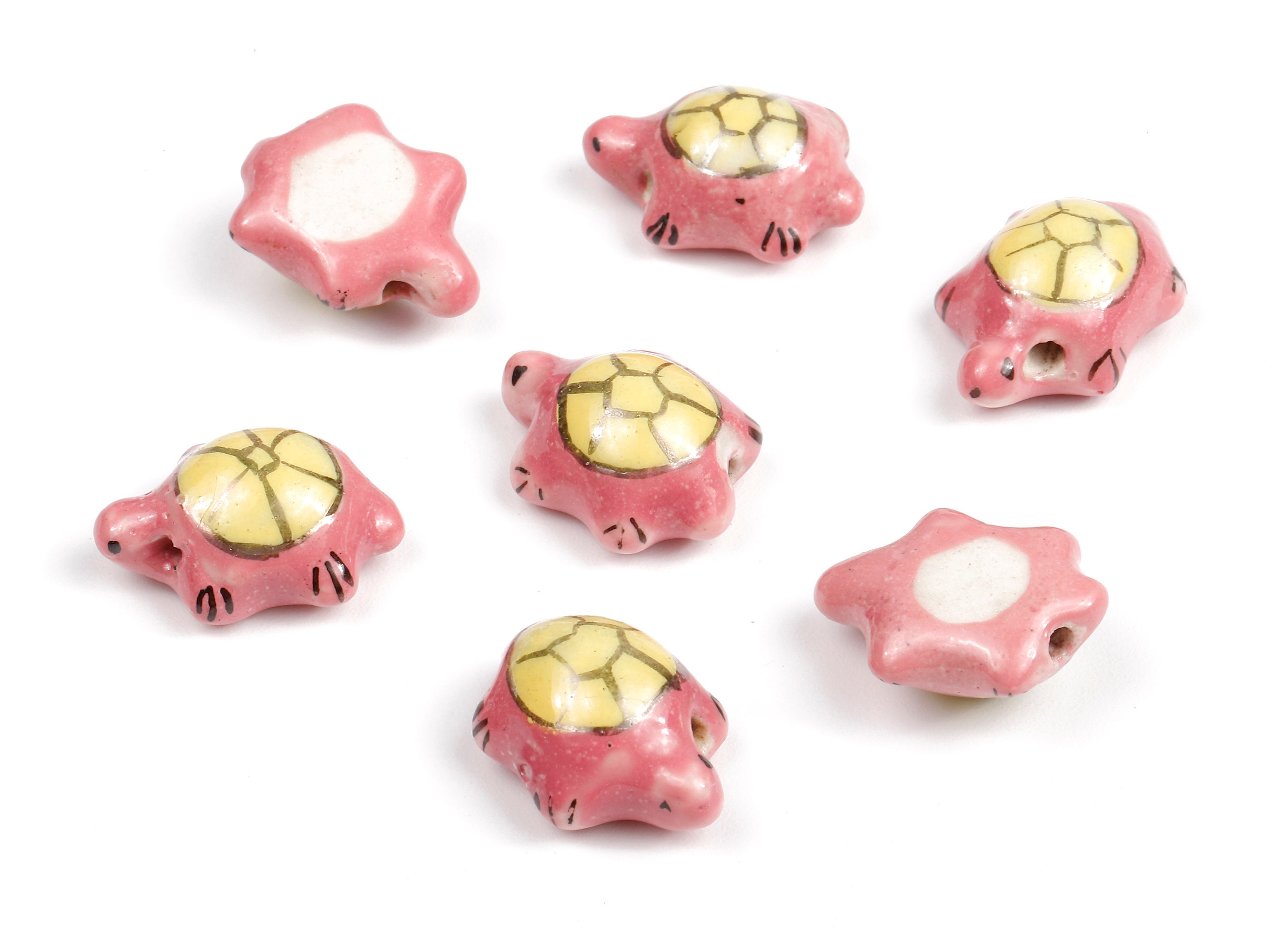 Glazed Ceramic Tortoise Beads - Carved Tortoise Beads - Handmade Beads ...