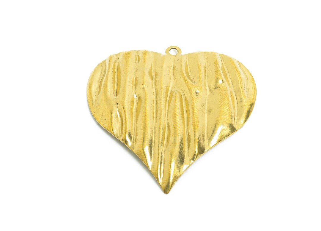 Brass Bold Heart Pendant - Raw Brass Unique Texture Hear Charm - Brass ...
