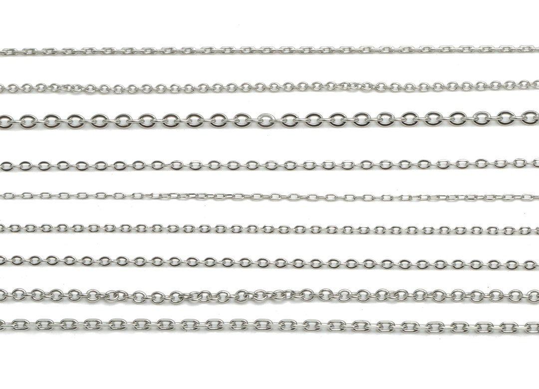 Steel Cable Chain - Silver Tone Mini Oval Rectangle Cable Chain - Round ...