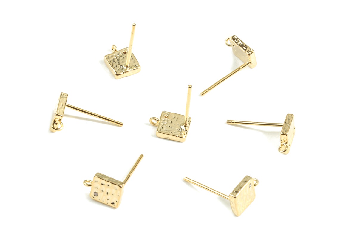 Brass Square Earring Stud - Brass Square Earring Post With Loop - 18K ...