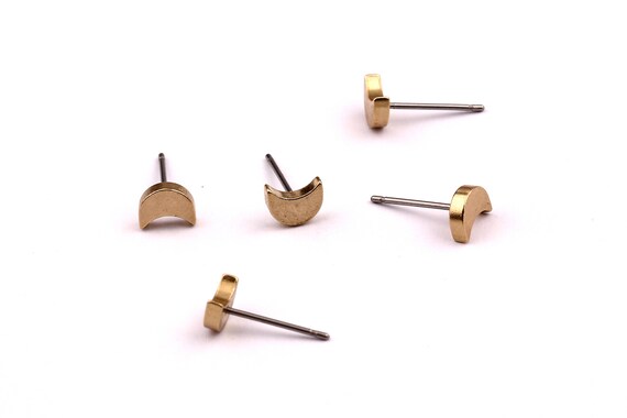 Crescent Stud Raw Brass Cresscent Pad Stainless Steel | Etsy