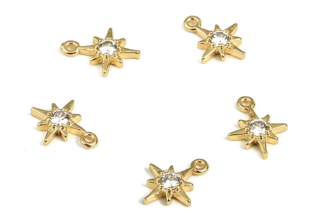 Brass Star Earring Charms With Zircons - Gold Star Pendant - 18K Real ...
