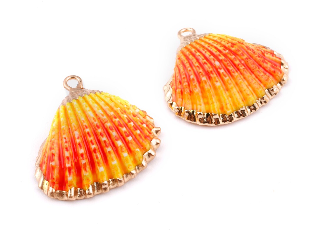 Mussel Shell Charms - Seashell Earrings and Pendant - Gold Tone Plated ...