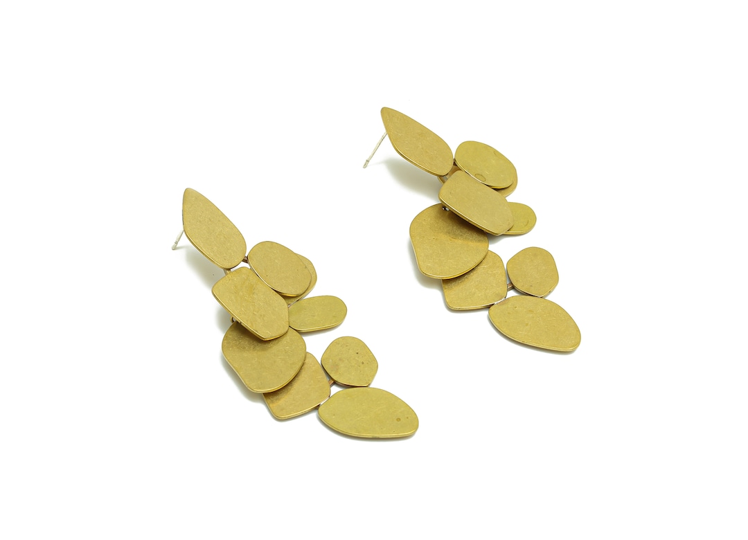 Brass Leaf Earring Post - Brass Hang Leaf Earring Stud - Brass Dangel ...
