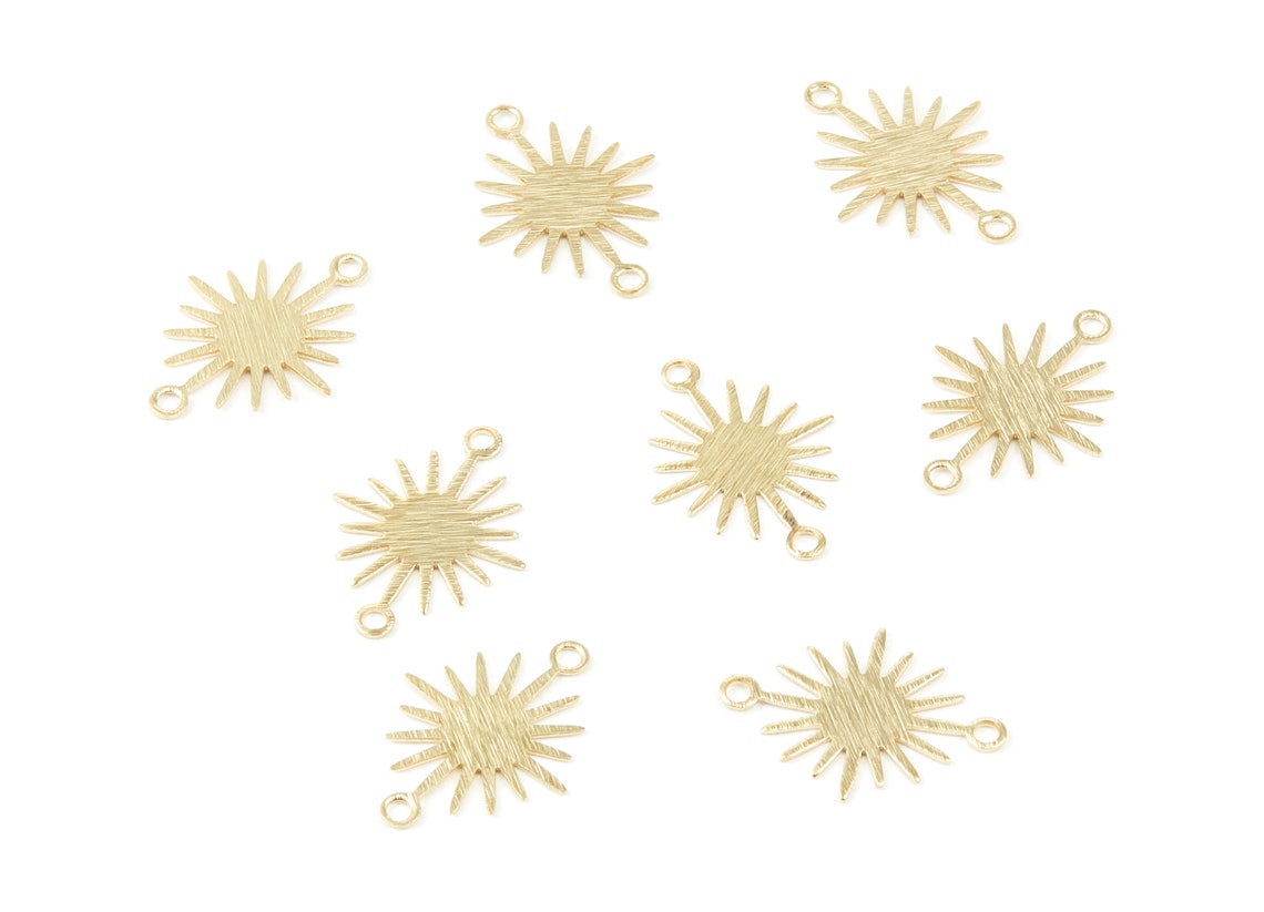 Brass Sun Charms - Textured Sun Shaped Raw Brass Connector With 2 Hole ...