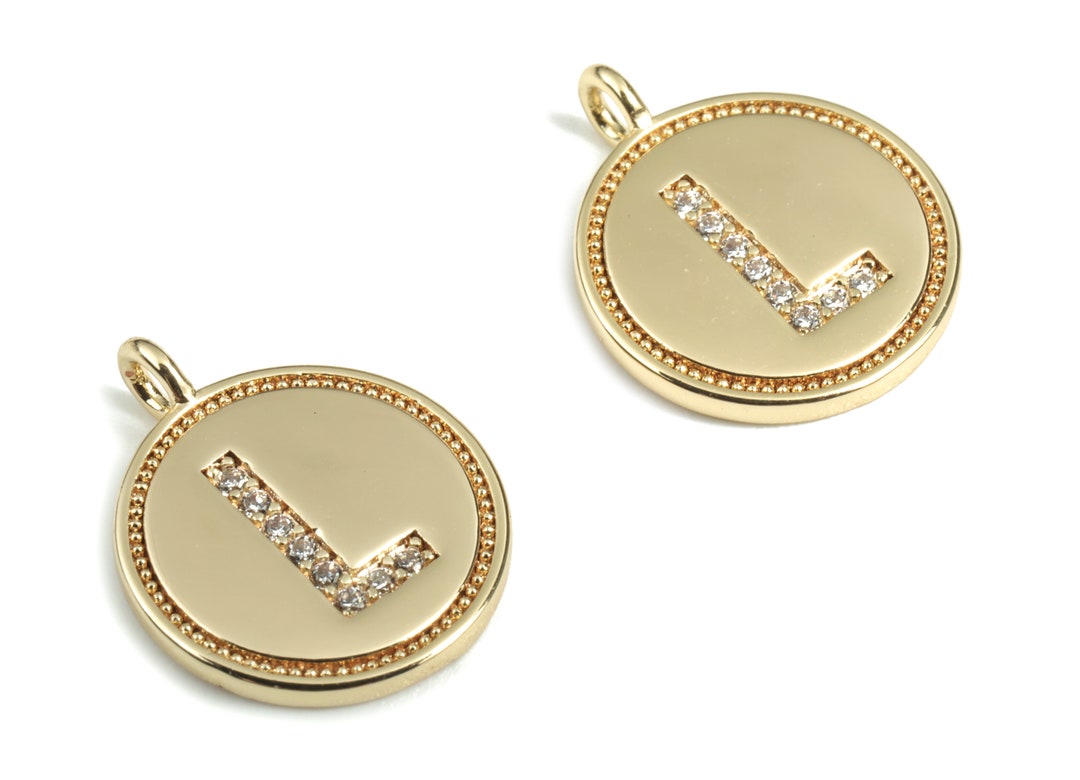 Brass Round Letter L Charm – Initial L Gold Round Pendant – 18k Real ...
