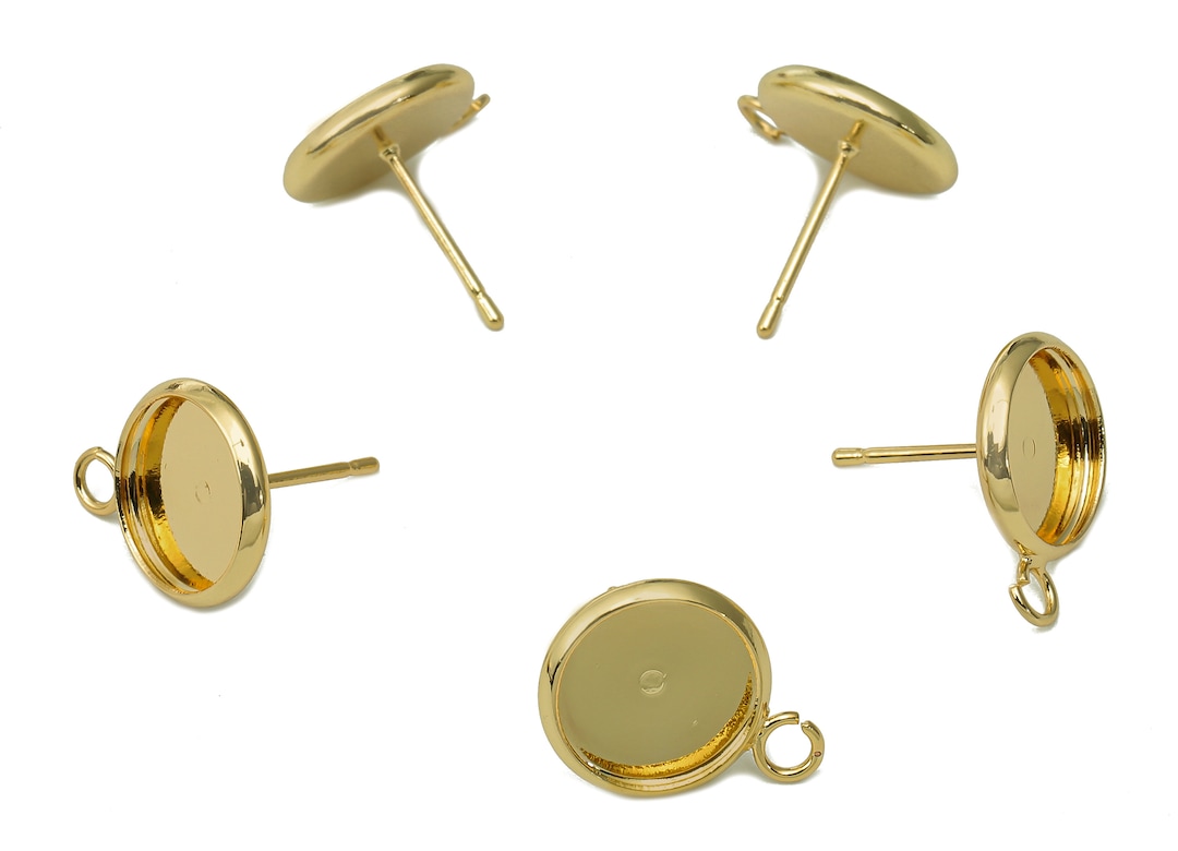 Brass Cabachon Stud Earring - Round Pot Earring Post With Loop - 316 ...