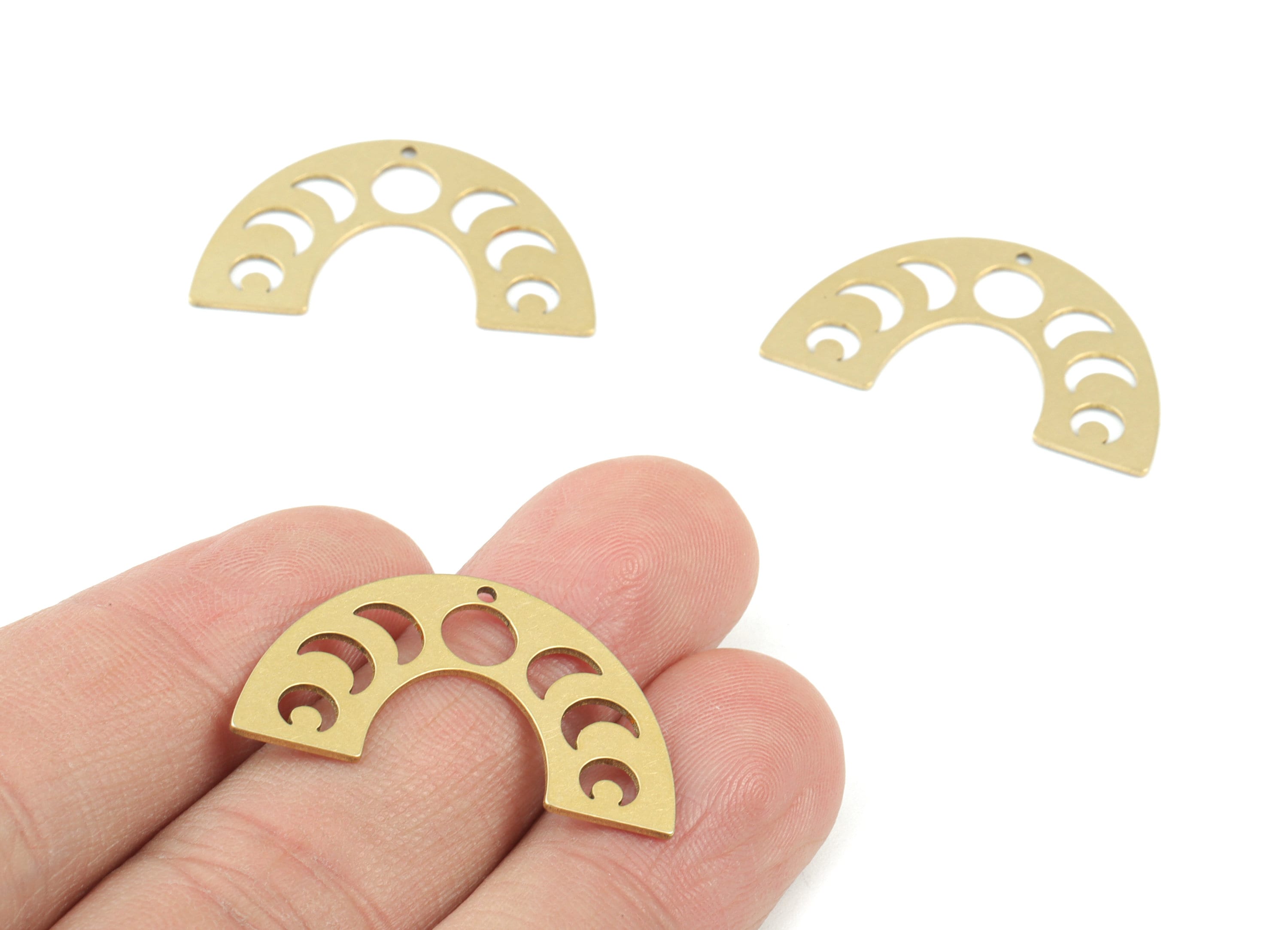Half Moon Phases Pendant - Raw Brass Moon Phases Semicircle Earring ...