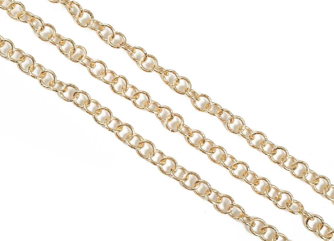 Gold Round Link Cable Chain 18K Real Gold Brass Textured - Etsy