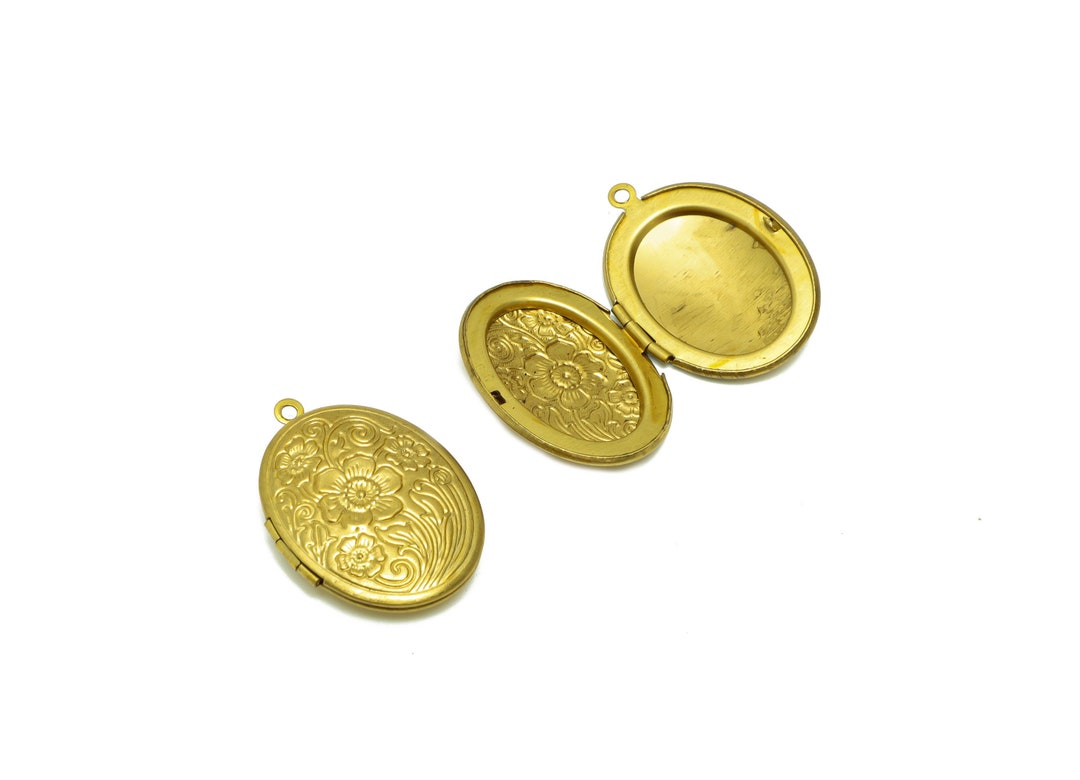 Brass Oval Locket Charm - Raw Brass Flower Oval Locket Charms - Antique ...