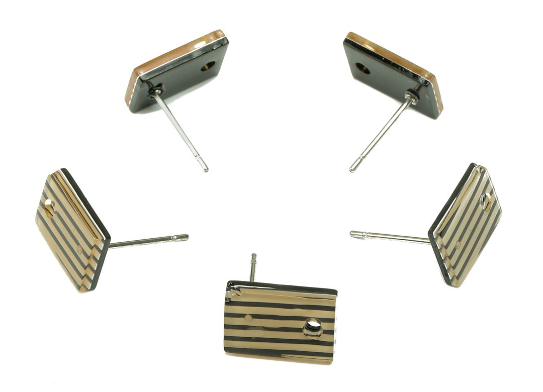 PVC Mini Rectangle Earring Post - Black Stripe Stud Earring With Hole ...