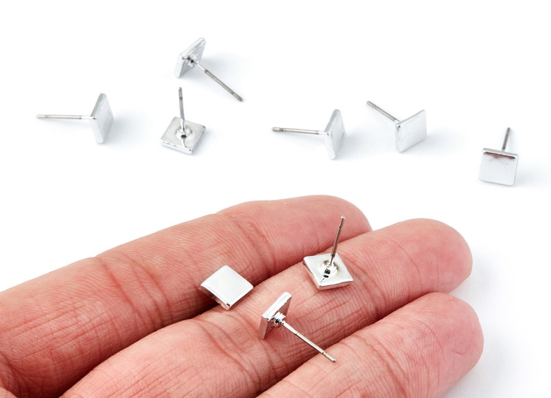 Square Earring Stud Zinc Alloy Stud Silver Tone Plated - Etsy