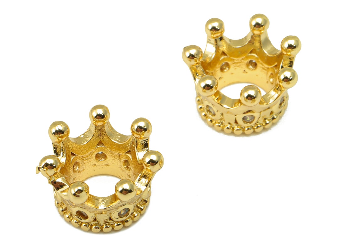 Brass Crown Bead - Brass Cubic Zirconia Hollow Pendant - CZ Crown for ...