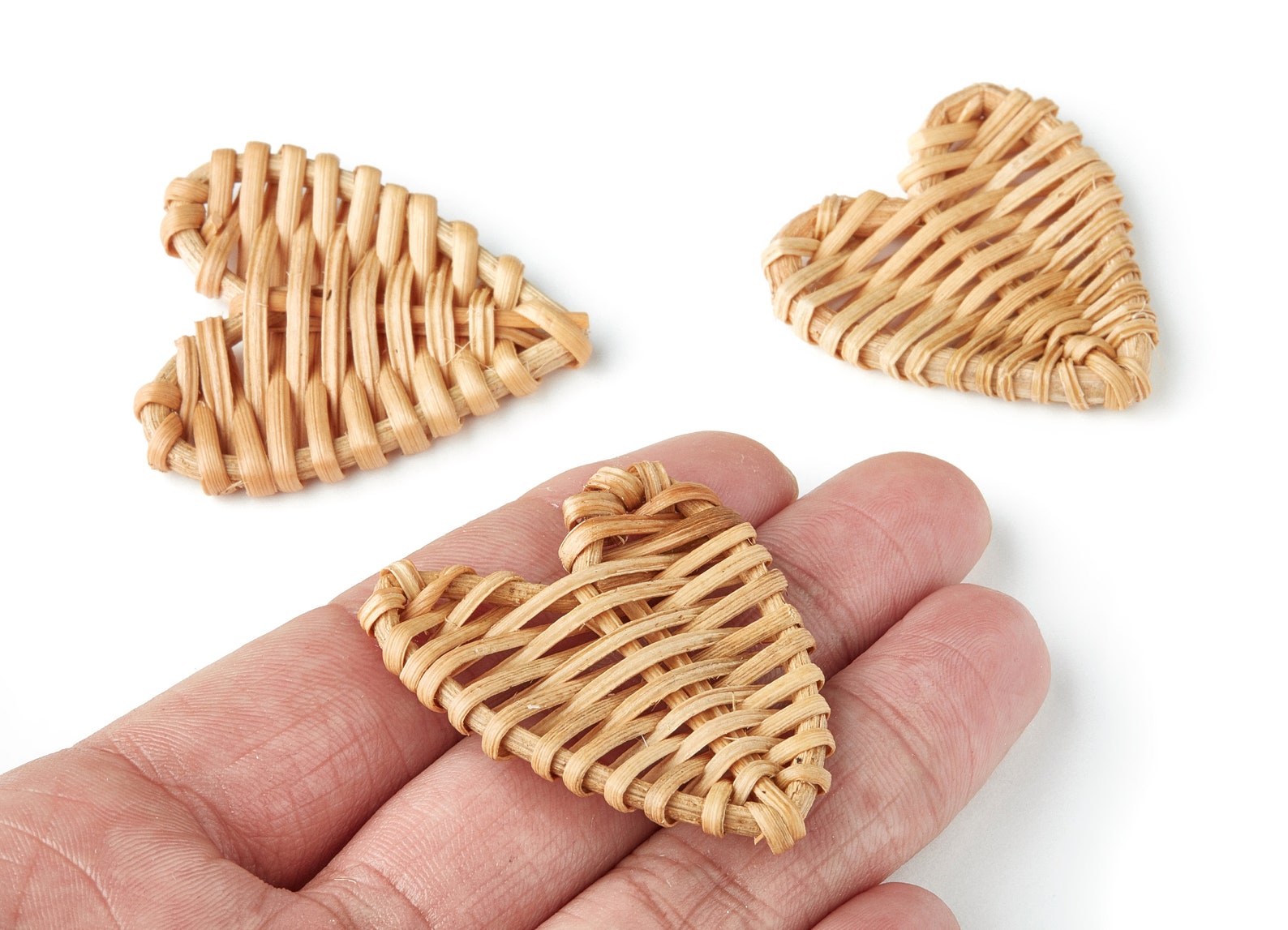 Handwoven Rattan Earrings - Heart Shaped Rattan Pendant - Wooden Straw ...