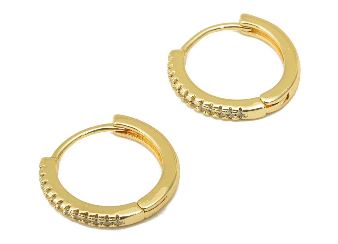 Brass Round Clasp - Brass CZ Huggie Hoop Clasp - Cubic Zirconia Circle ...