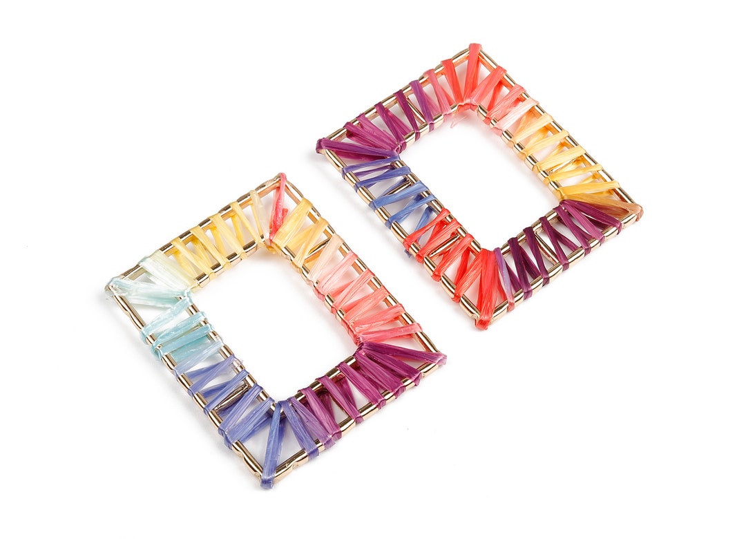 Natural Raffia Rectangle Charms - Alloy Rectangle Earring Pendant ...