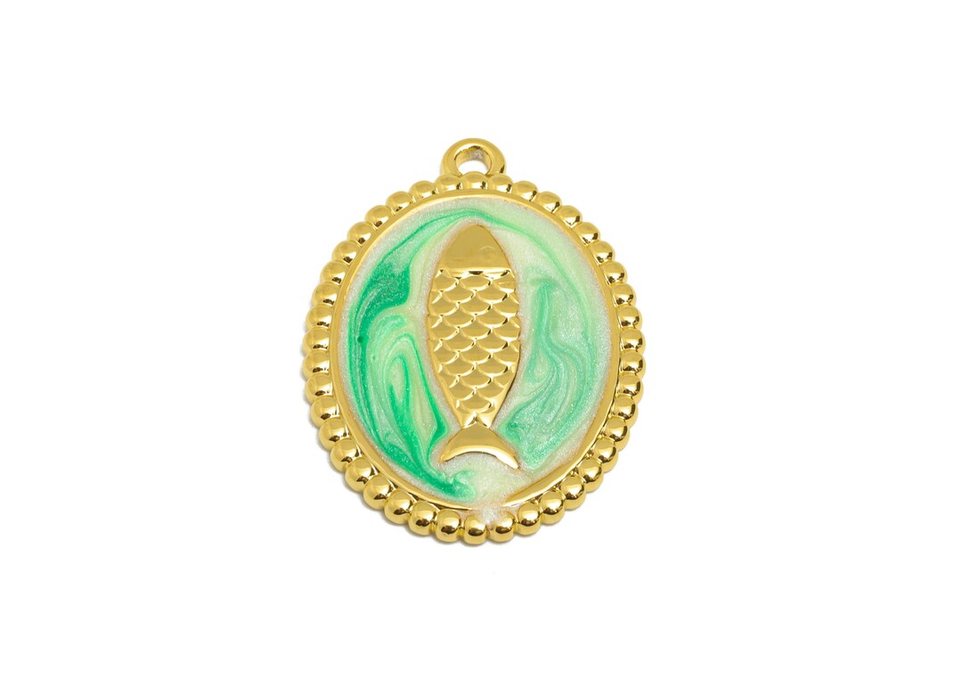 Steel Enamel Fish Medallion - Vintage Lucky Fish Amulet Pendant - DIY ...