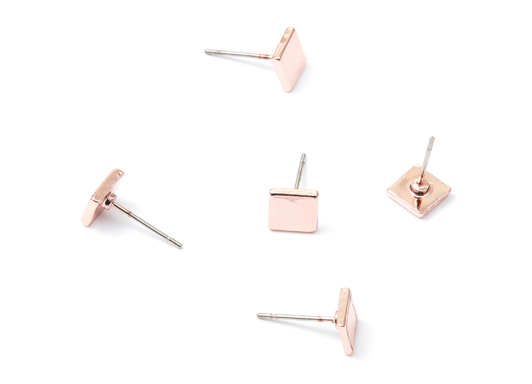 Square Earring Stud - Zinc Alloy Stud - Rose Tone Plated - Stainless ...