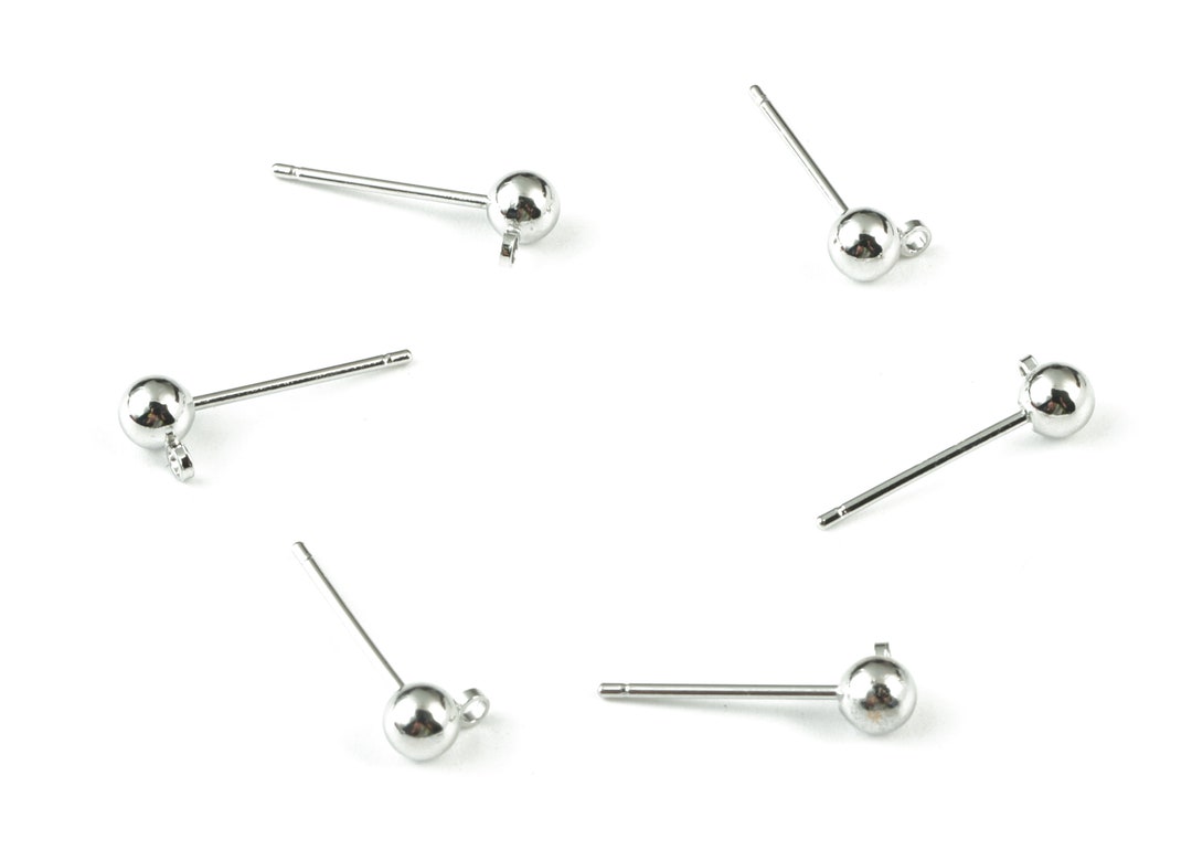 4mm Silver Ball Stud Earring With Loop - 18K Real White Gold Plated ...