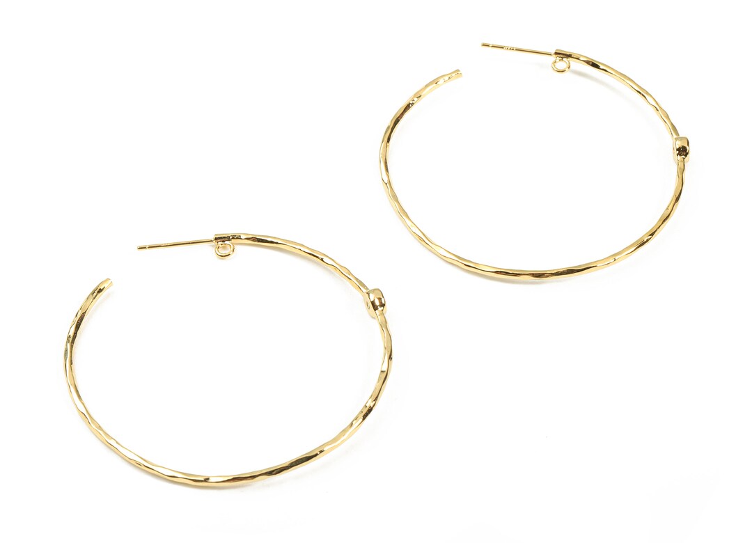 Brass Hoop Earring Stud With Zircon - Brass C Earring Post With Loop ...