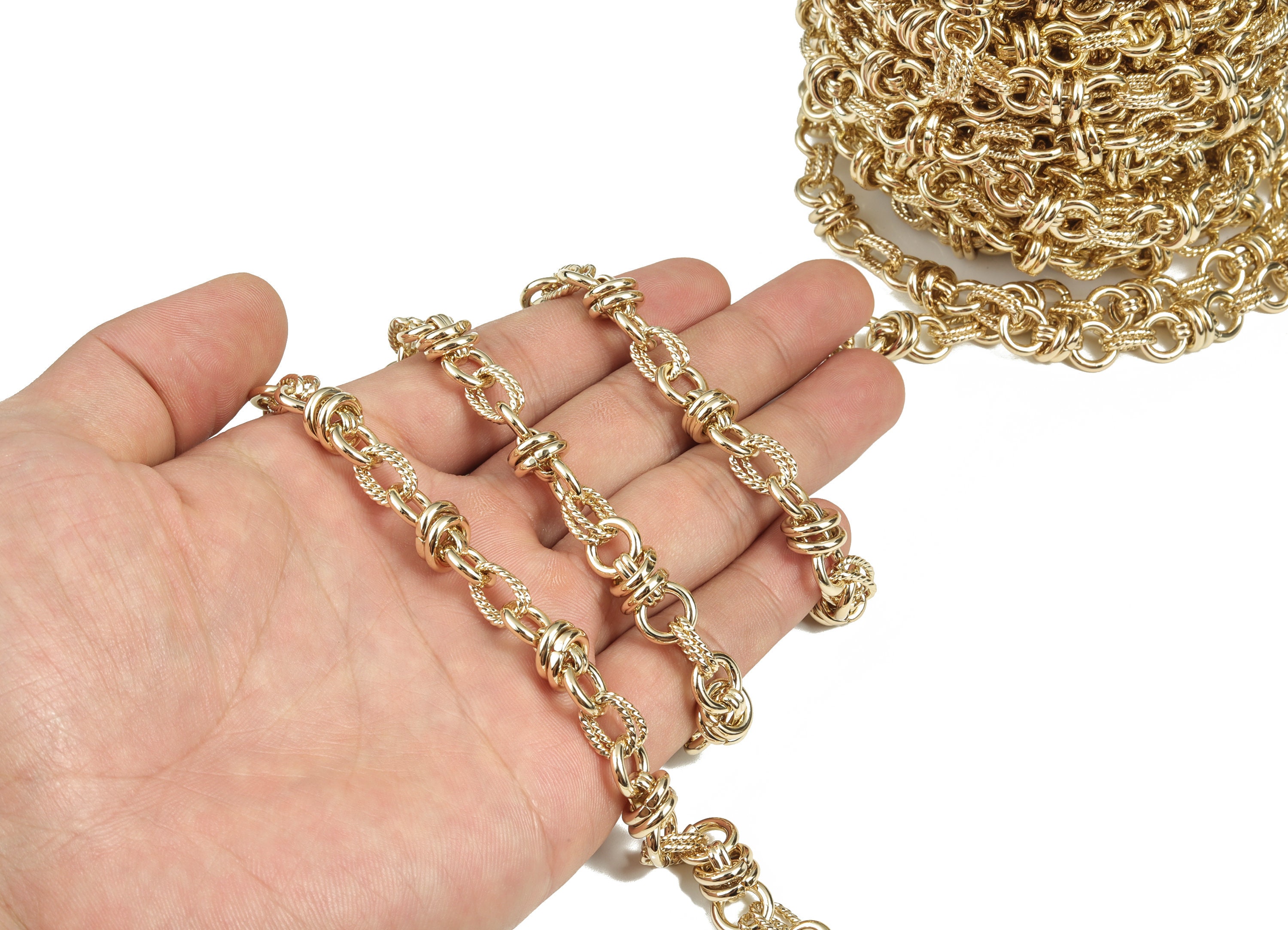 Cadena de eslabón redondo texturizado de oro de oro real de - Etsy España